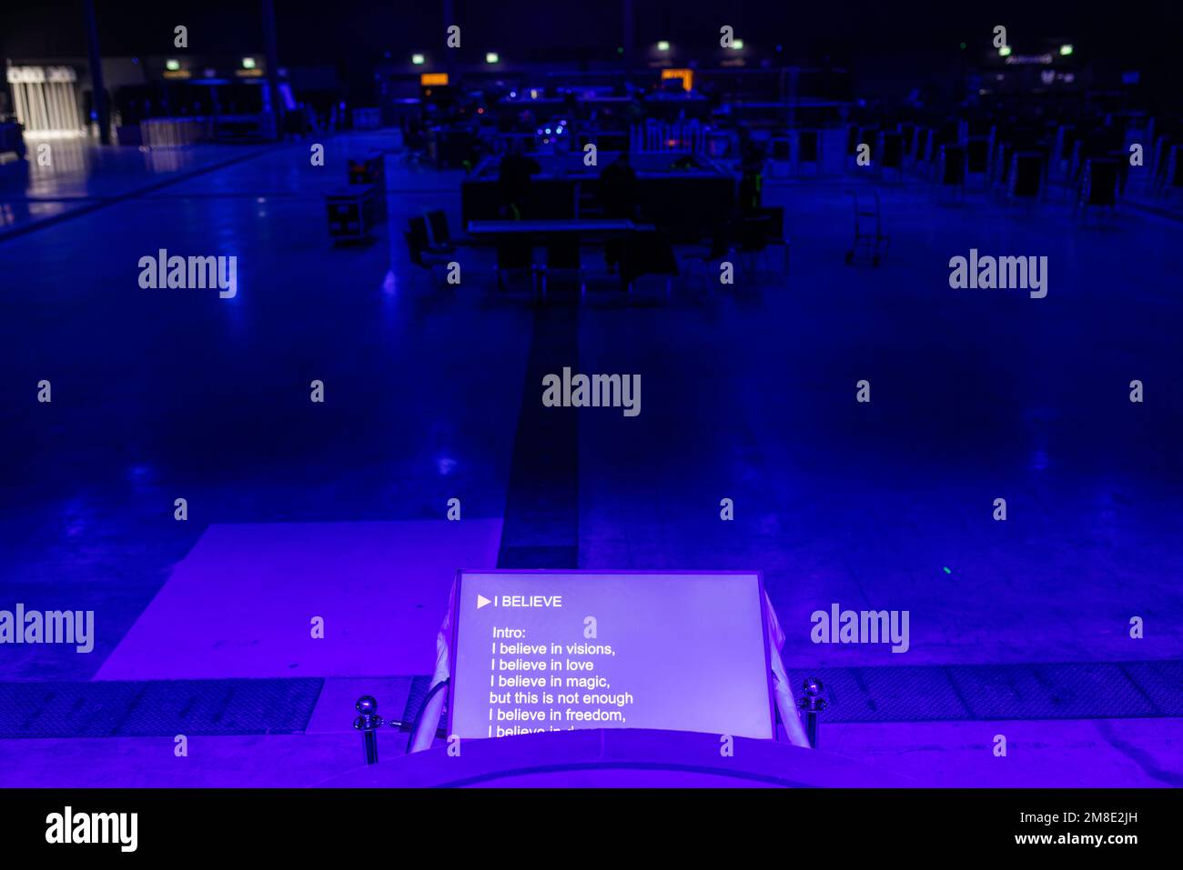 Rust, Germany. 09th Jan, 2023. A display on stage shows the lyrics of ...