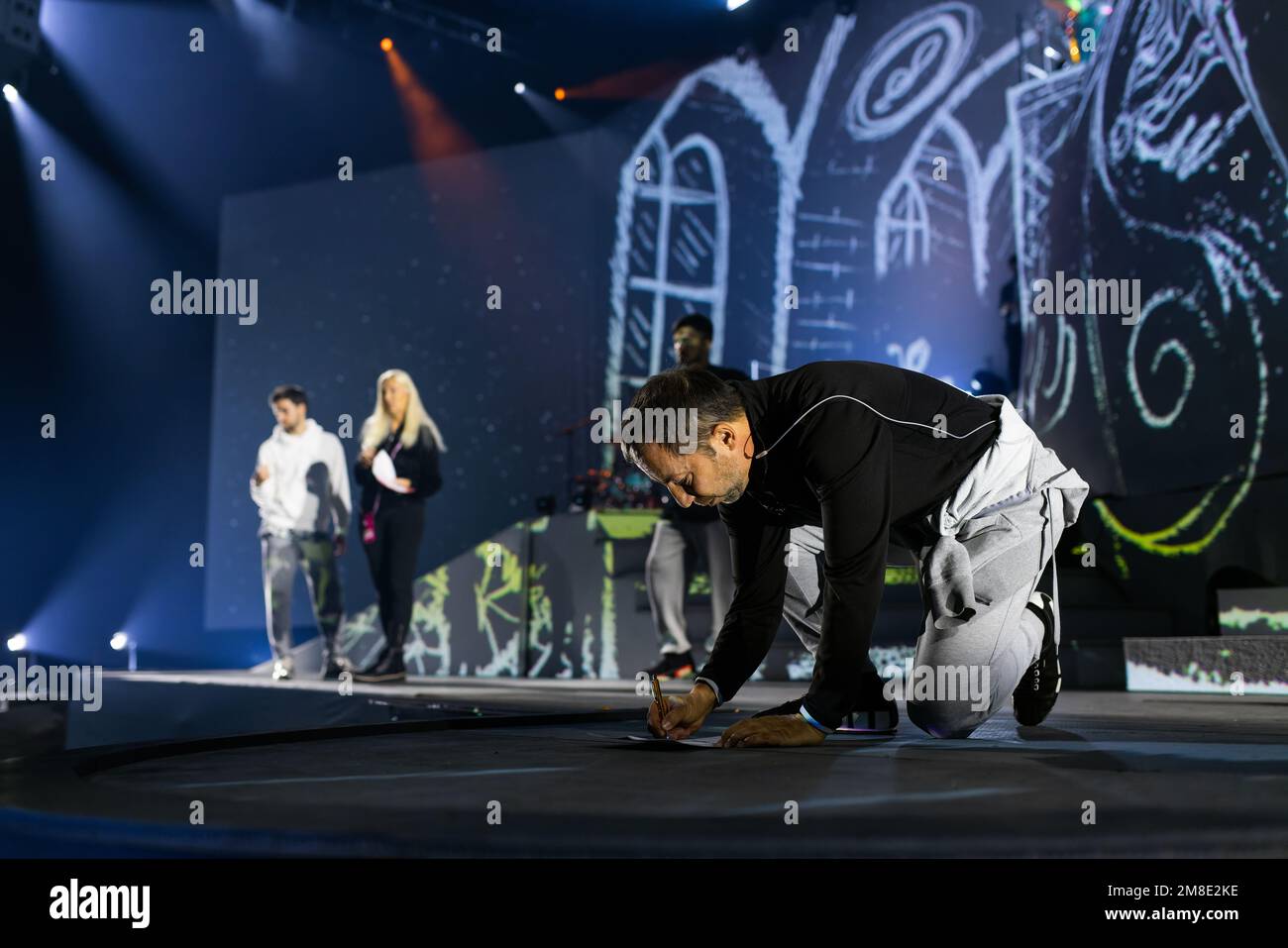 Rust, Germany. 09th Jan, 2023. DJ Bobo takes notes on a dance ...