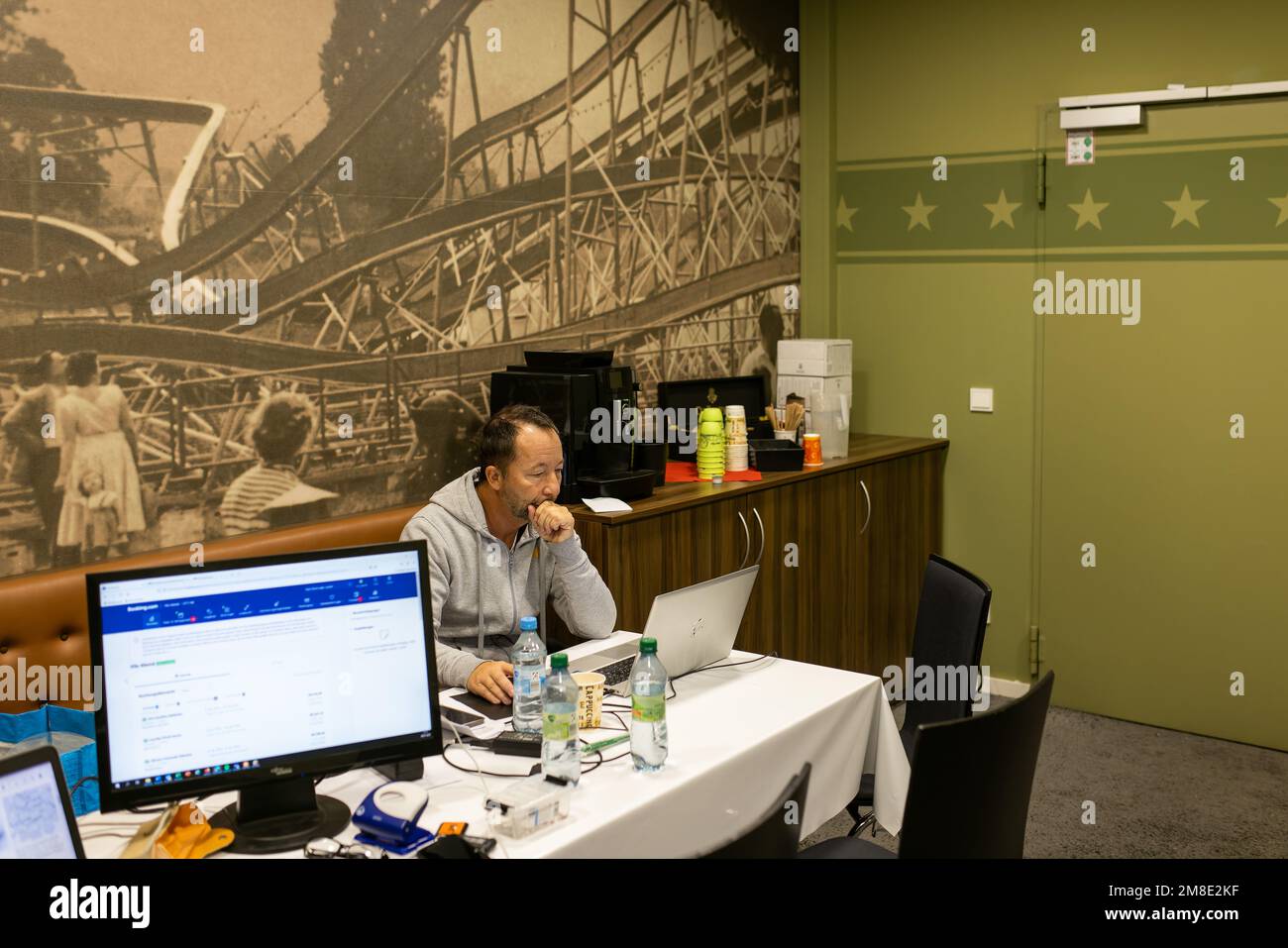 Rust, Germany. 09th Jan, 2023. DJ Bobo sits in front of his computer ...