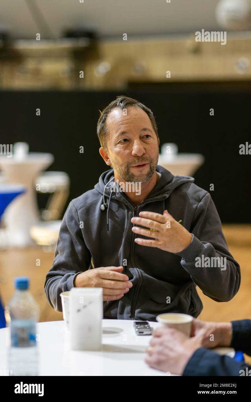 Rust, Germany. 12th Jan, 2023. DJ Bobo sits and talks during an ...