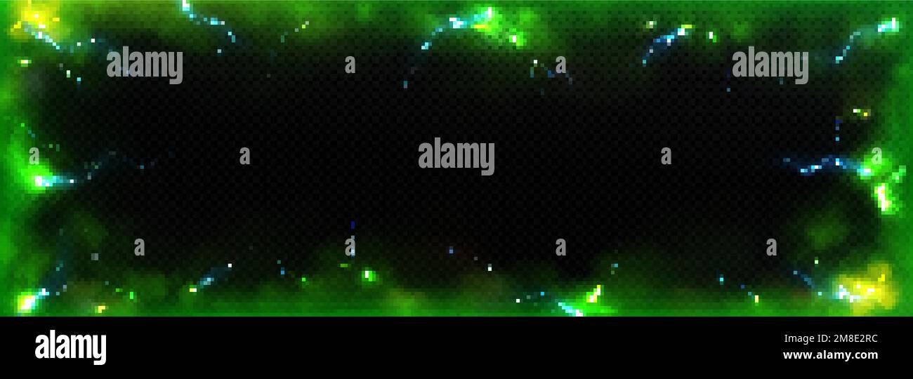 Empty frame decorated with neon green toxic smoke and lightning ...