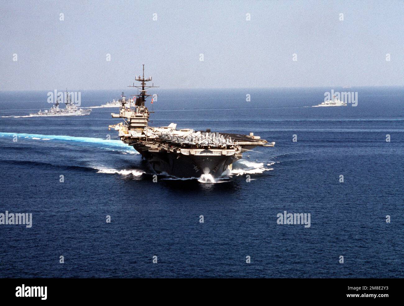A bow-on view of the Forrestal Class, Aircraft Carrier USS SARATOGA (CV ...