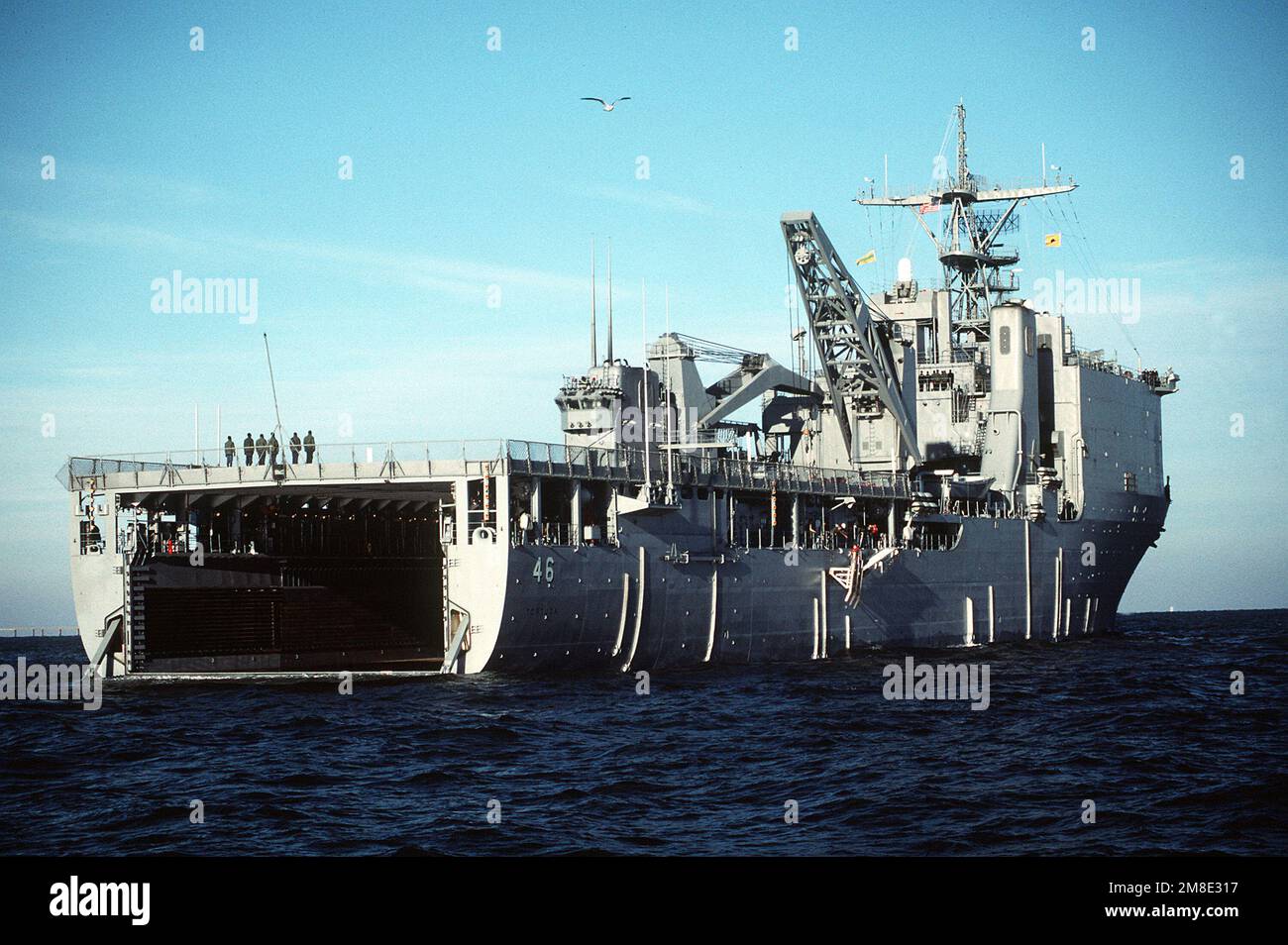 A starboard quarter view of the dock landing ship TORTUGA (LSD-46) at ...