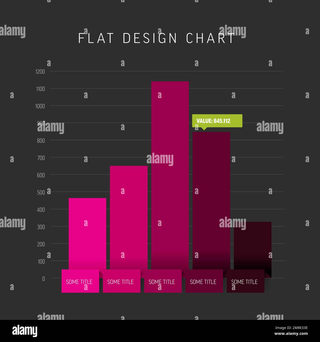 Vector flat design statistics vertical purple columns graph infographic template. pink folded ...