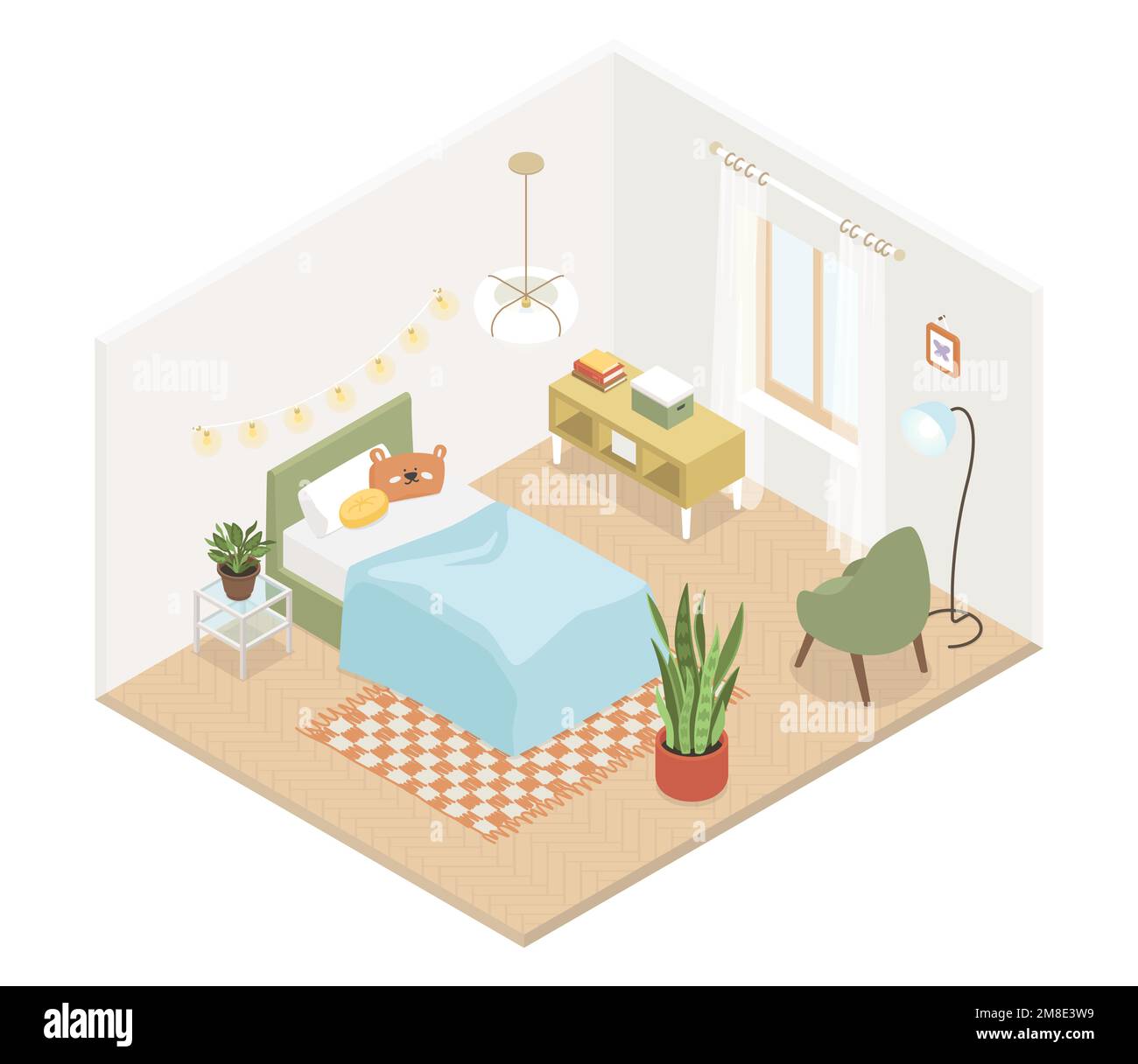 Minimalist bedroom for kids- modern vector colorful isometric illustration Stock Vector Image ...