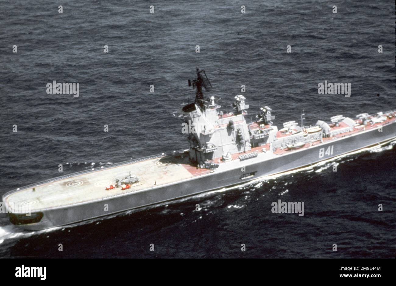 An aerial starboard quarter view of the Soviet Moskva helicopter ...