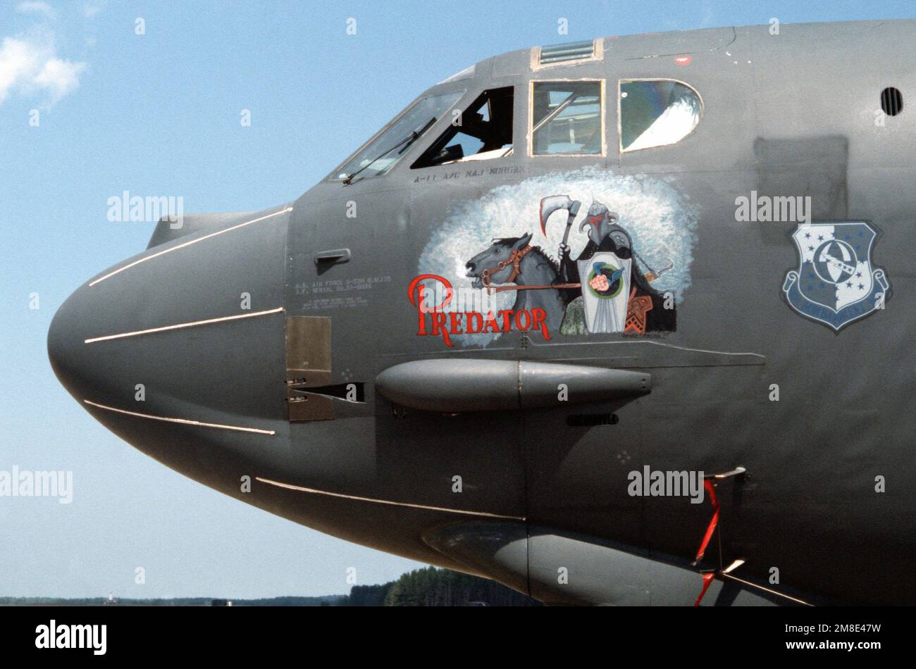 A view of the artwork painted on the nose of a 410th Bombardment Wing B ...