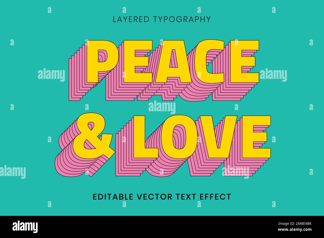 Retro Layered Word Editable Vector Text Effect Template Stock Vector