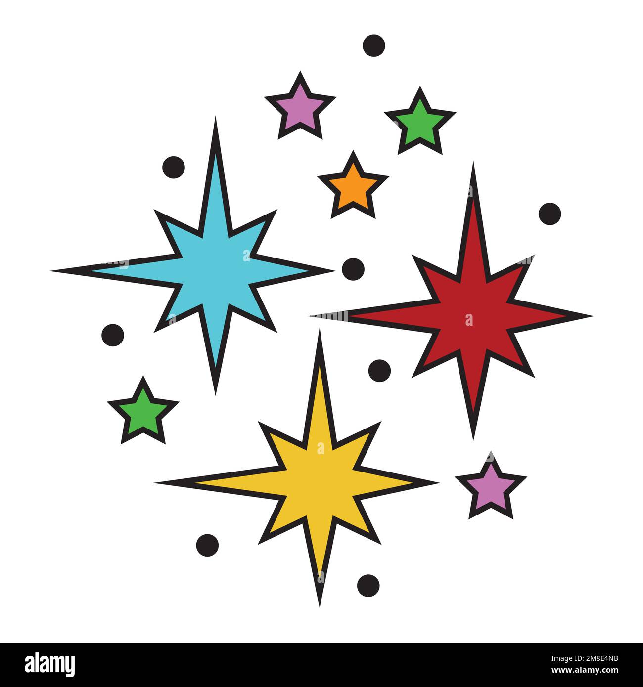A set of cartoon colorful vector illustrations of stars isolated on a ...