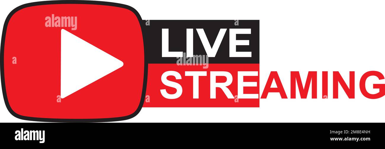 A panoramic vector illustration of a live stream icon with a red play ...