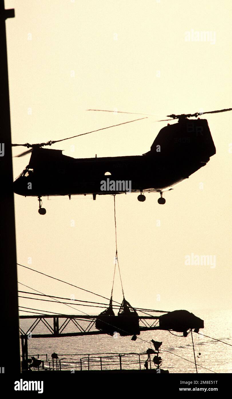 A Helicopter Combat Support Squadron 8 (HC-8) UH-46 Sea Knight ...