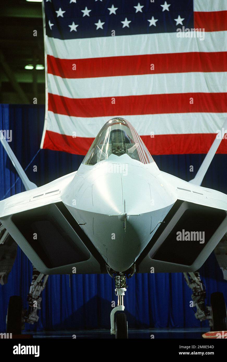 A close-up front view of a prototype YF-22 Advanced Tactical Fighter ...