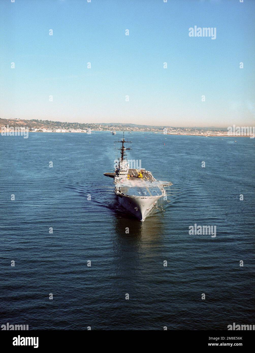A bow view of the US Navy (USN) Iwo Jima Class Amphibious Assault Ship ...