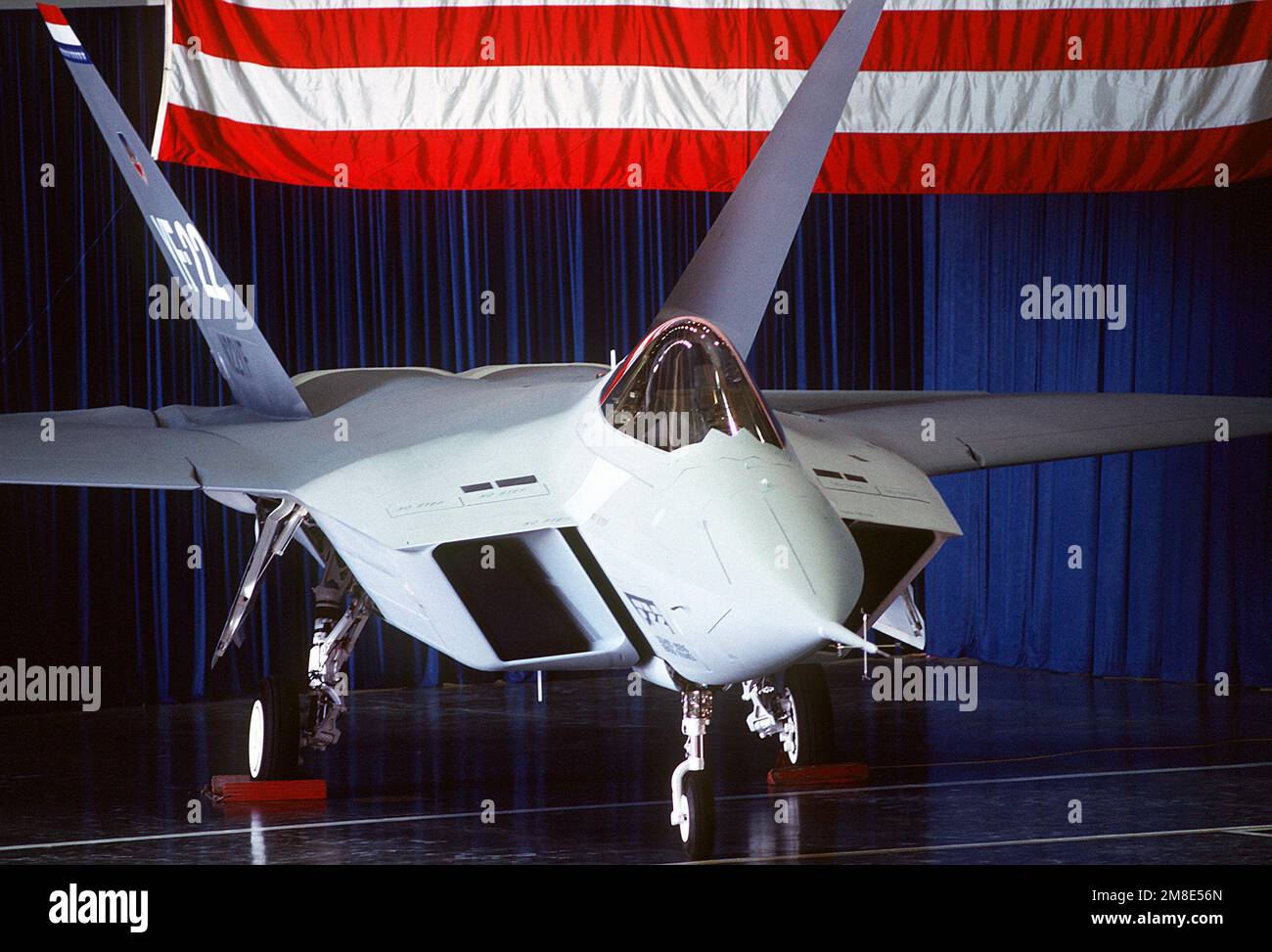A close-up right front view of a prototype YF-22 Advanced Tactical ...