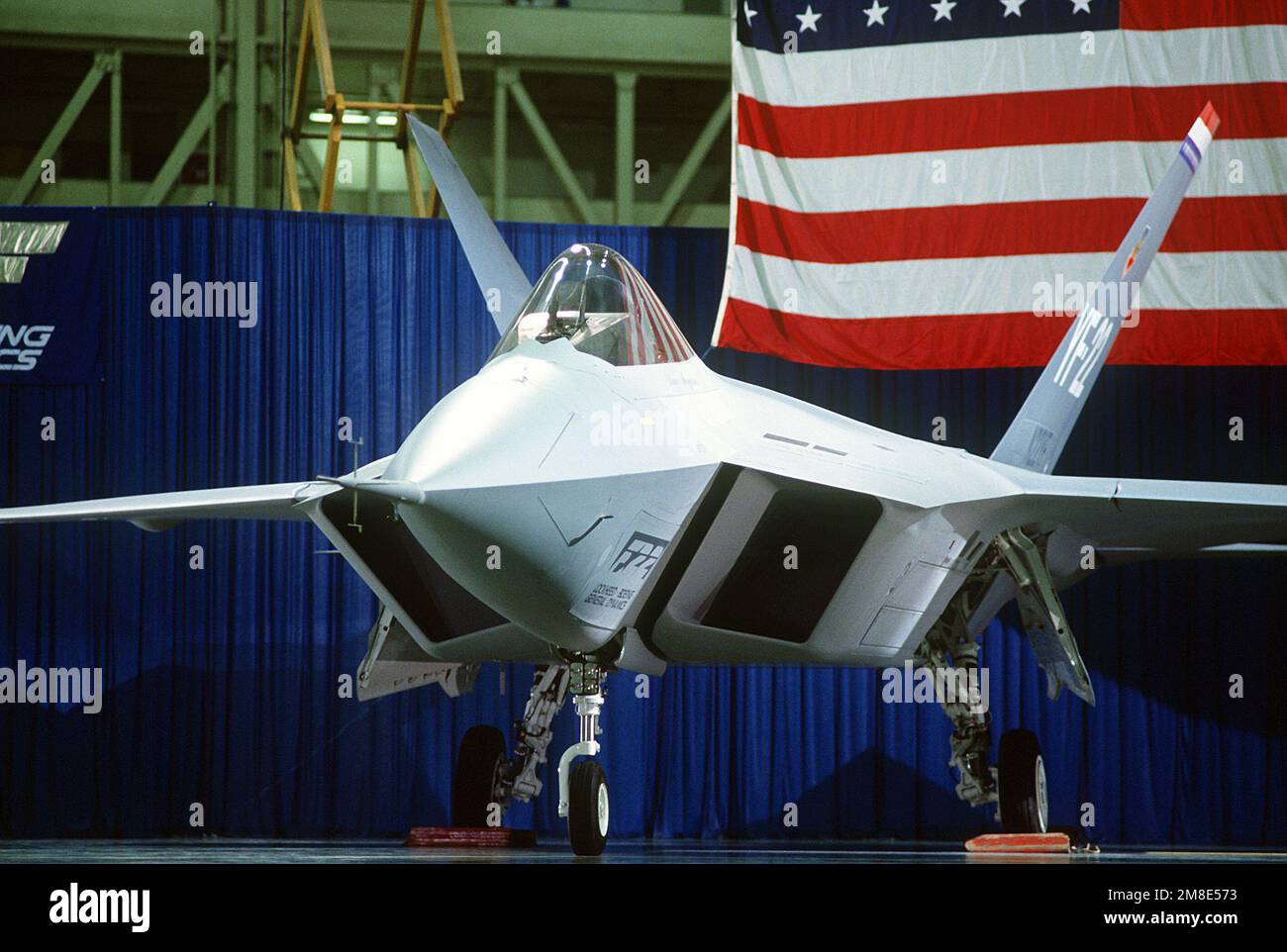 A close-up left front view of a prototype YF-22 Advanced Tactical ...