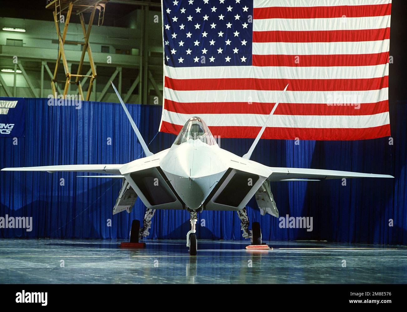 A front view of a prototype YF-22 Advanced Tactical Fighter (ATF) aircraft. Country: Unknown ...