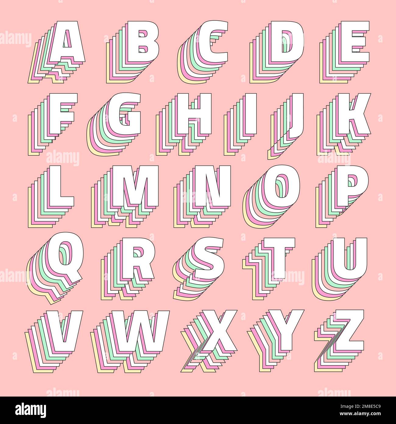 Layered retro pastel alphabet vector set Stock Vector Image & Art - Alamy
