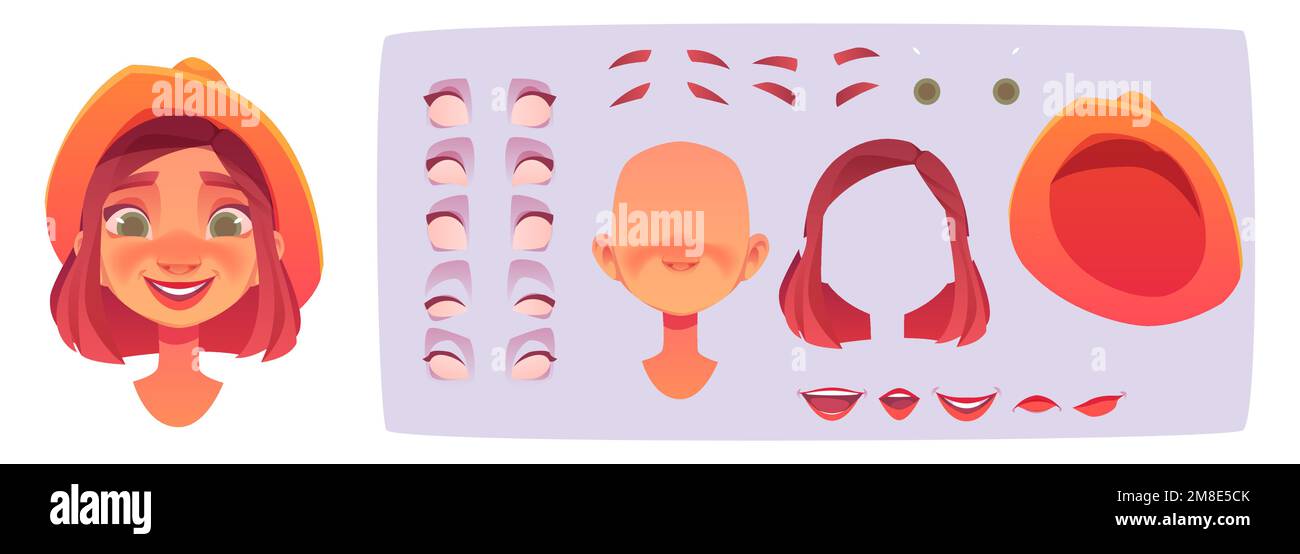 Woman in hat, smiling girl avatar generator. Female character face ...