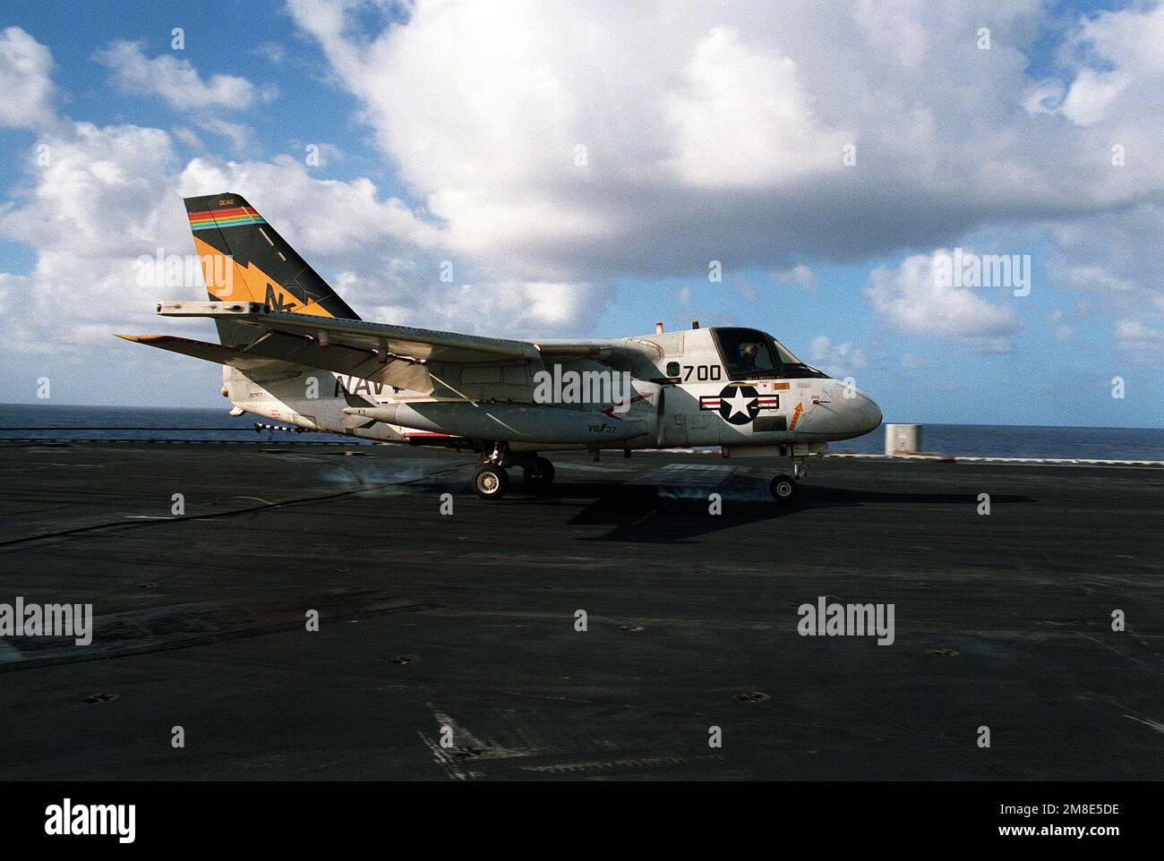 An S-3A Viking aircraft of Anti-submarine Squadron 37 (VS-37) lands on ...