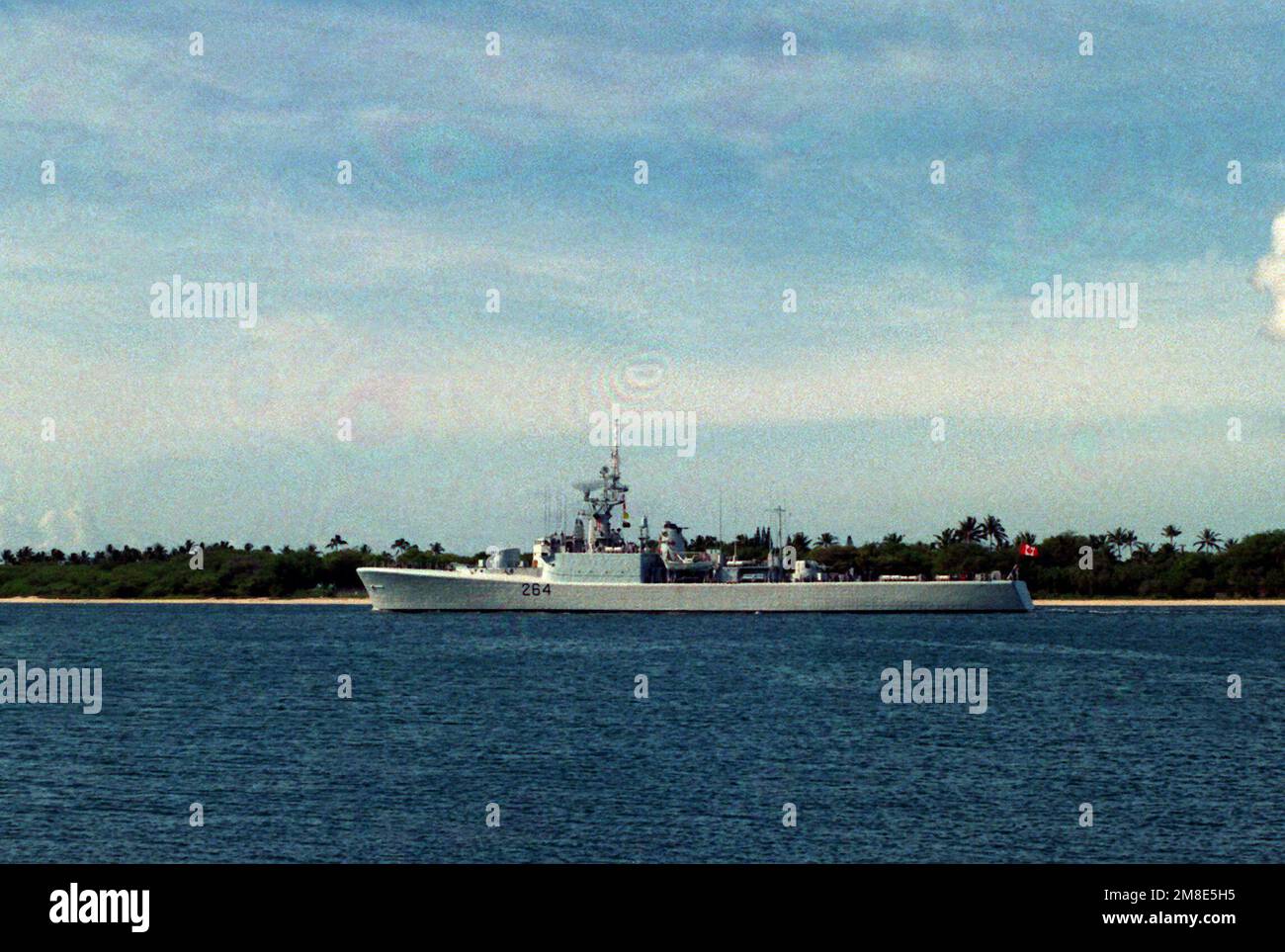 A port beam view of the Canadian MacKenzie class frigate HMCS QU ...