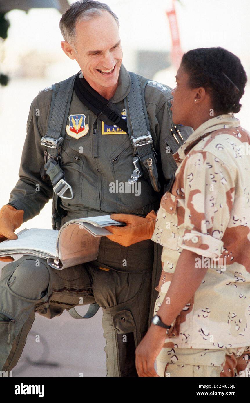 GEN. Merrill A. McPeak, chief of staff of the Air Force, converses with ...