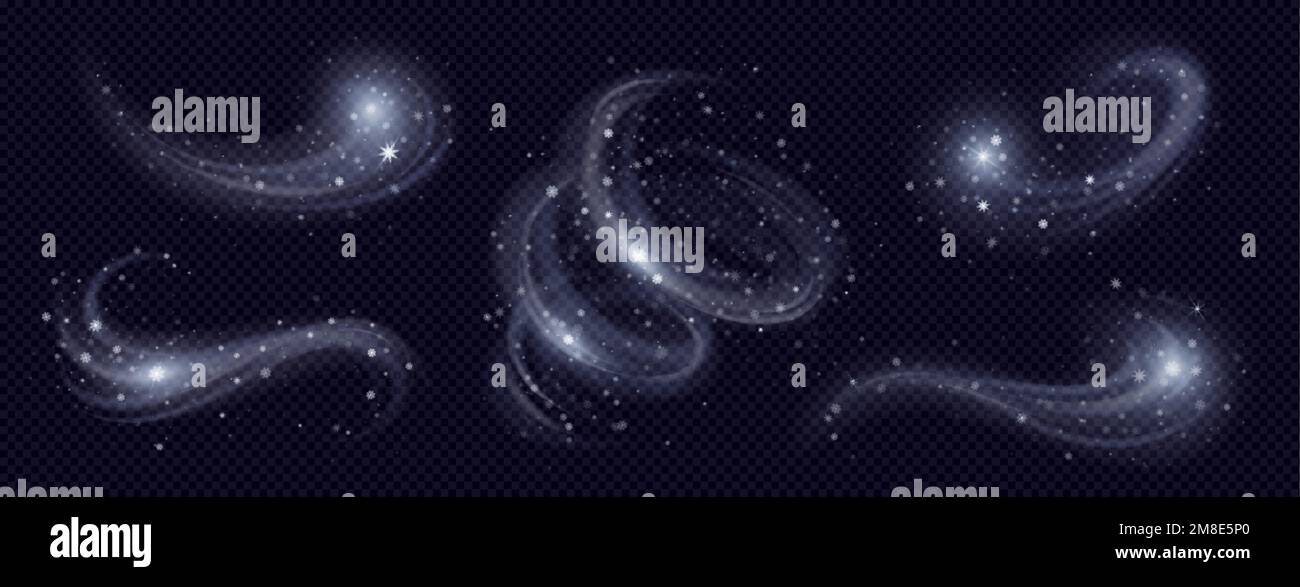 Cold winter light effect, swirl bright twinkle line. Wind vortex blow ...