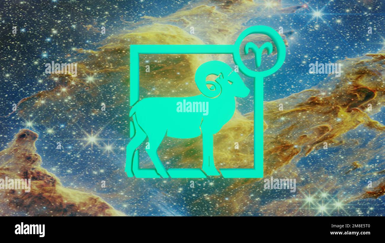 Aries. Zodiac sign. Horoscope. Space flight through the constellation ...