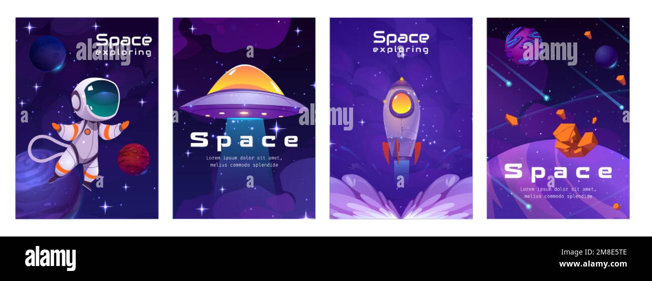 Cartoon set of space exploration game banner design templates with ...