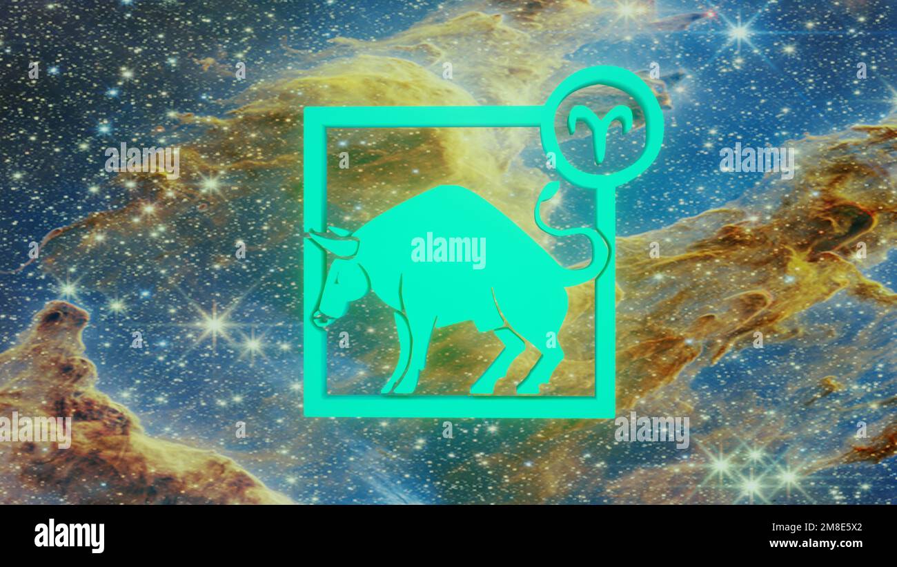 Taurus. Zodiac sign. Horoscope. Space flight through the constellation ...