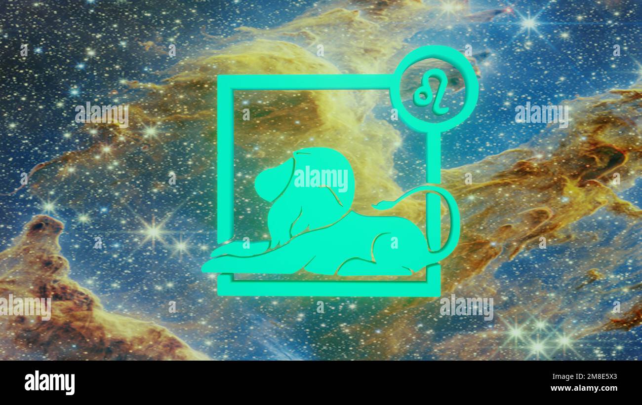 Leo. Zodiac sign. Horoscope. Space flight through the constellation ...