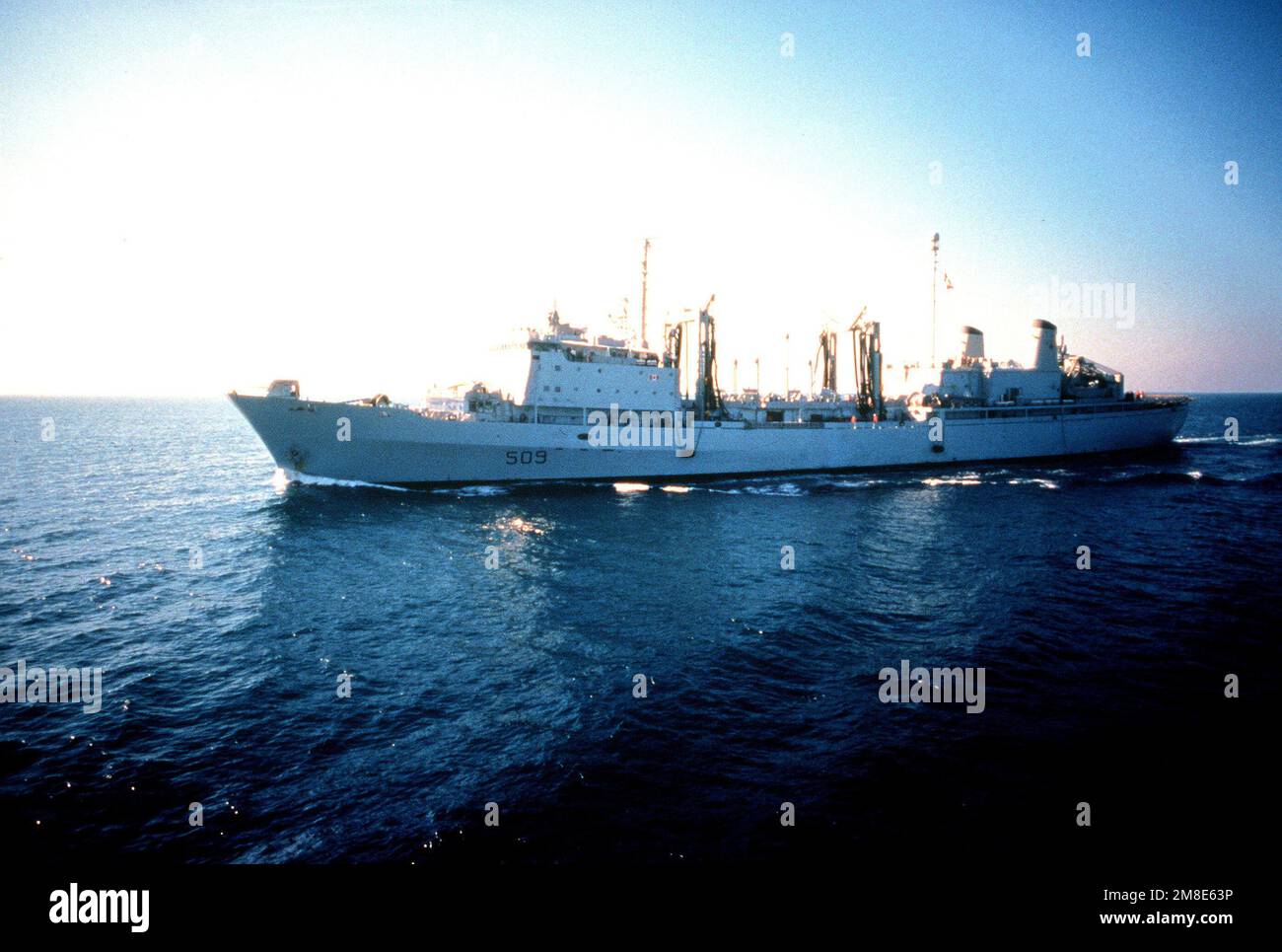 A port bow view of the Canadian replenishment oiler HMCS PROTECTEUR ...