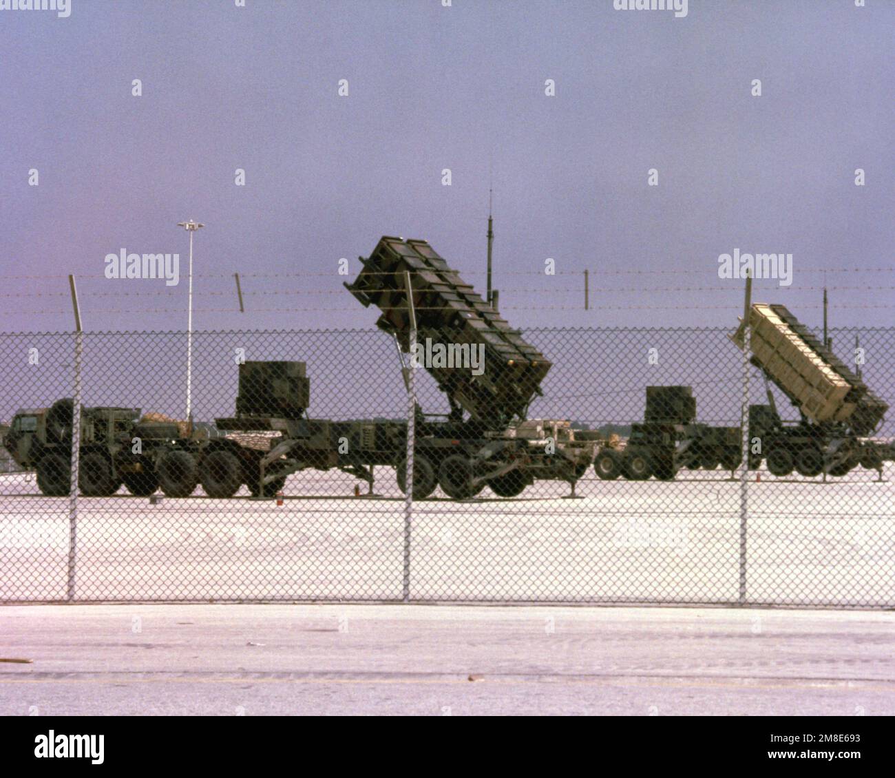 M-109 launching stations for the MIM-104 Patriot missile stand ready ...