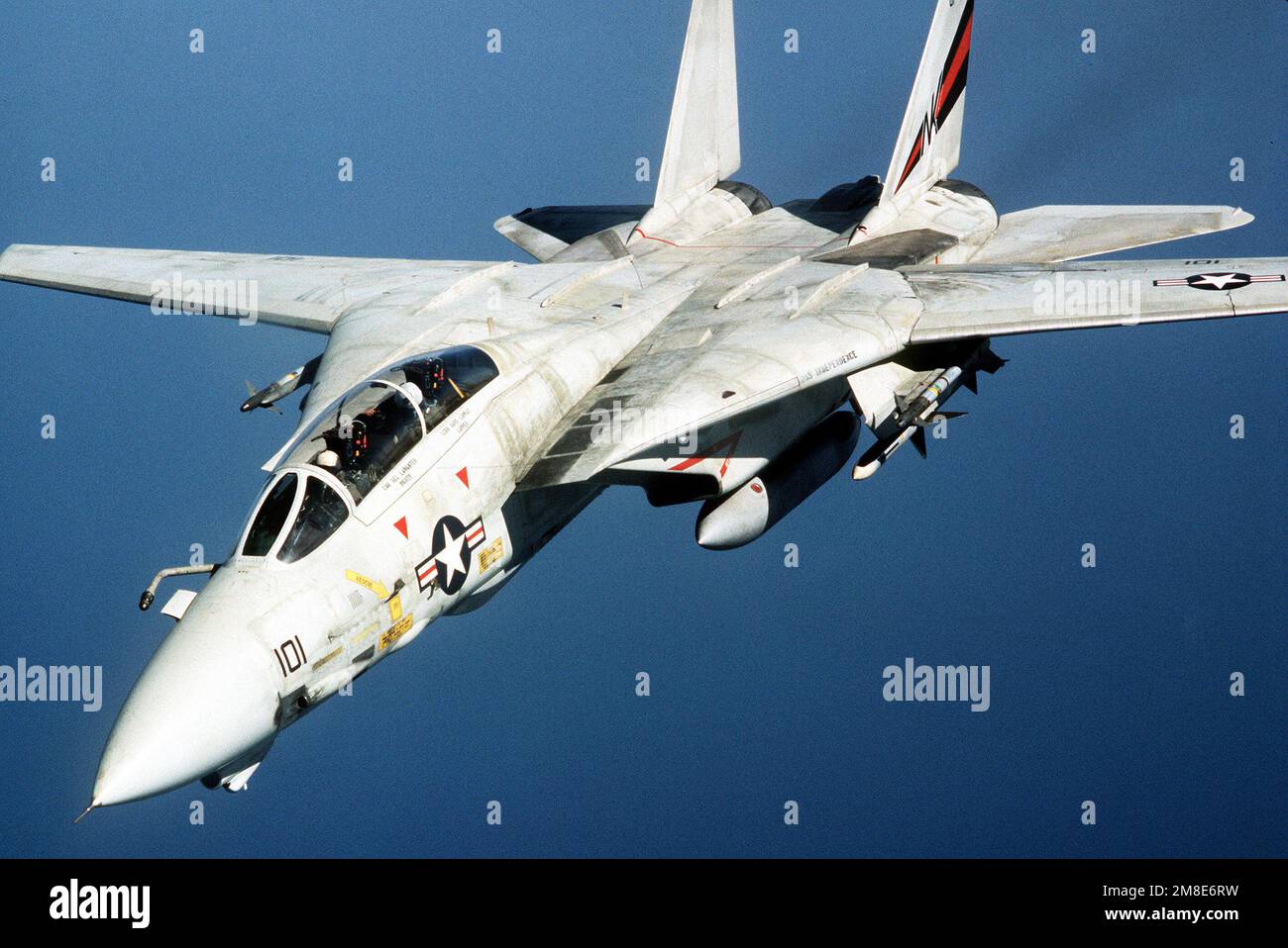 A left front view of a Fighter Squadron 21 (VF-21) F-14A Tomcat ...