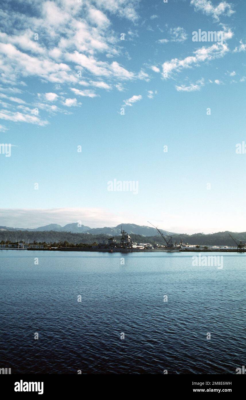 An overview of the harbor, with the battleship USS MISSOURI (BB 63 ...