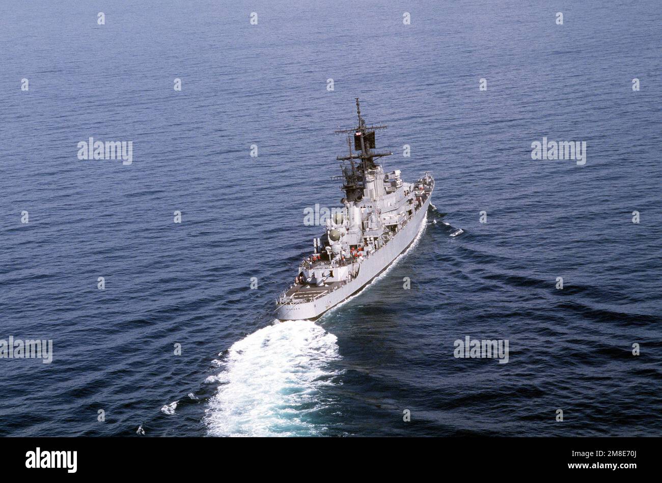 A stern view of the guided missile cruiser USS WORDEN (CG-18) underway ...