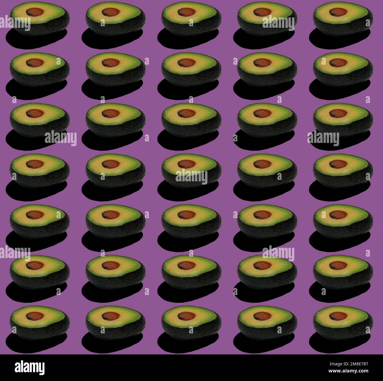 seamless pattern of fresh avocado with shadow on purple background ...