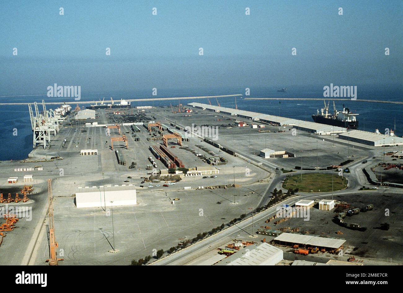 Vehicle cargo ships of Maritime Pre-positioning Squadron 1 unload cargo ...