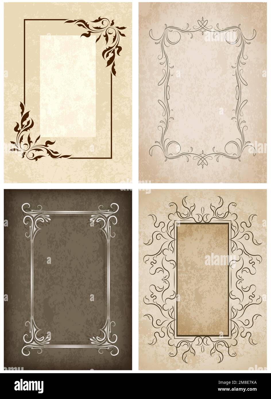 Set of four vintage frames with old background, vector antique frames ...