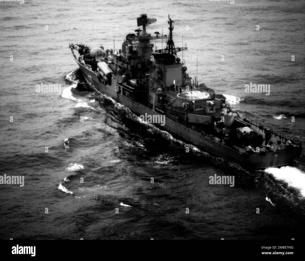 A port quarter view of the Soviet Sovremenny class guided missile ...