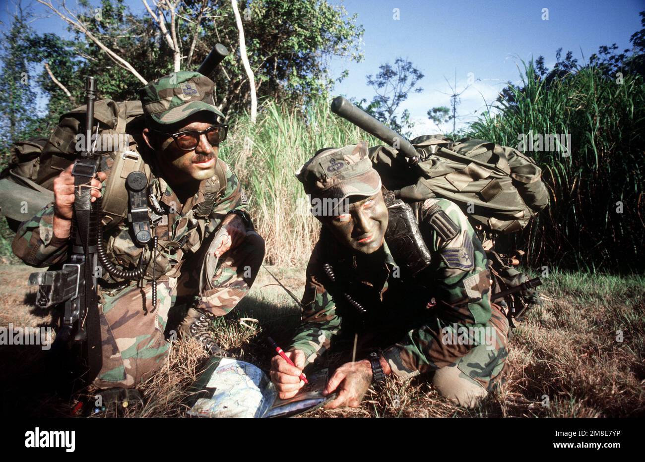 SSGT Keith Ingram, left, and SSGT Tommy King plot the location of a ...