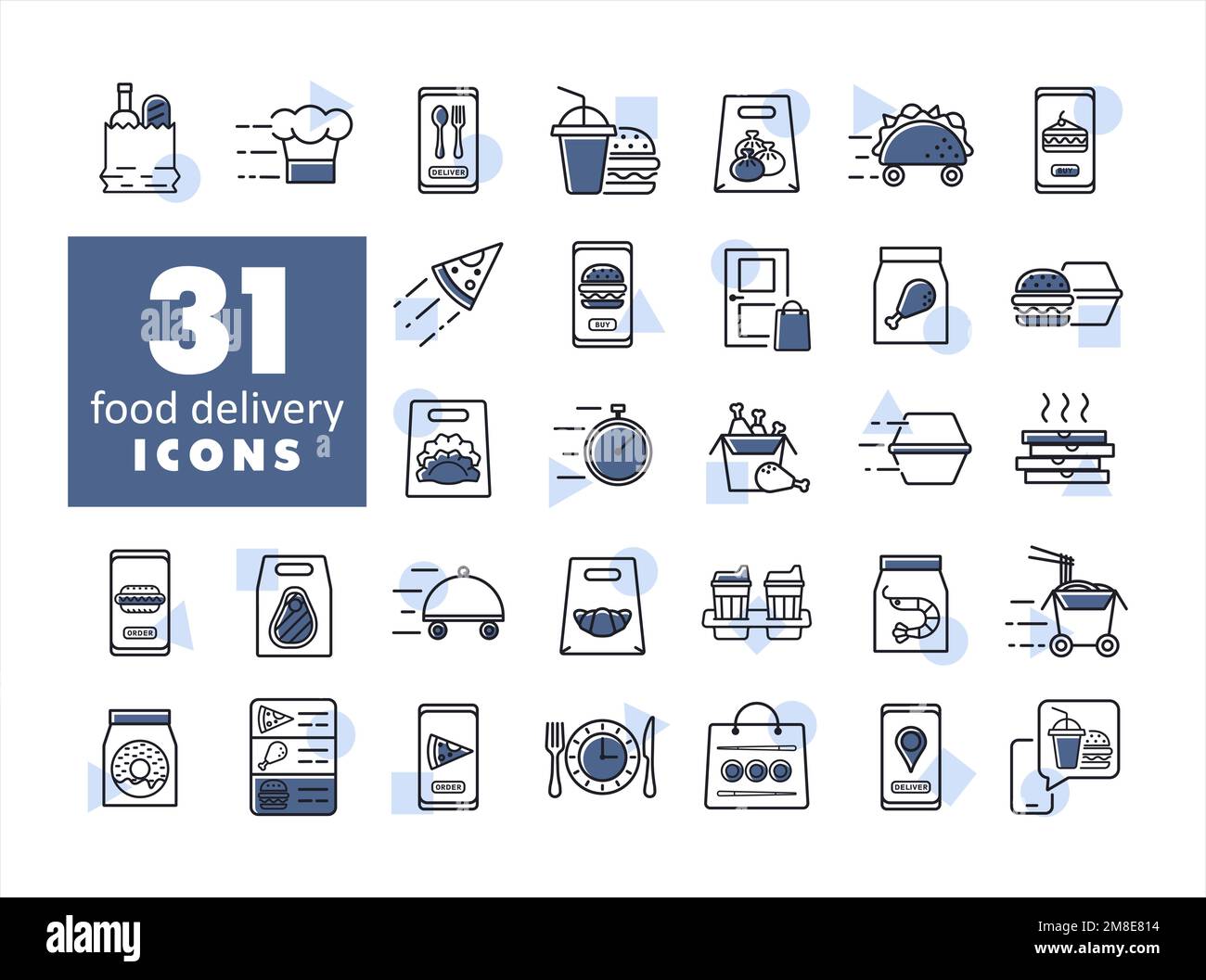 Fast food delivery vector icons set. Graph symbol for cooking web site ...