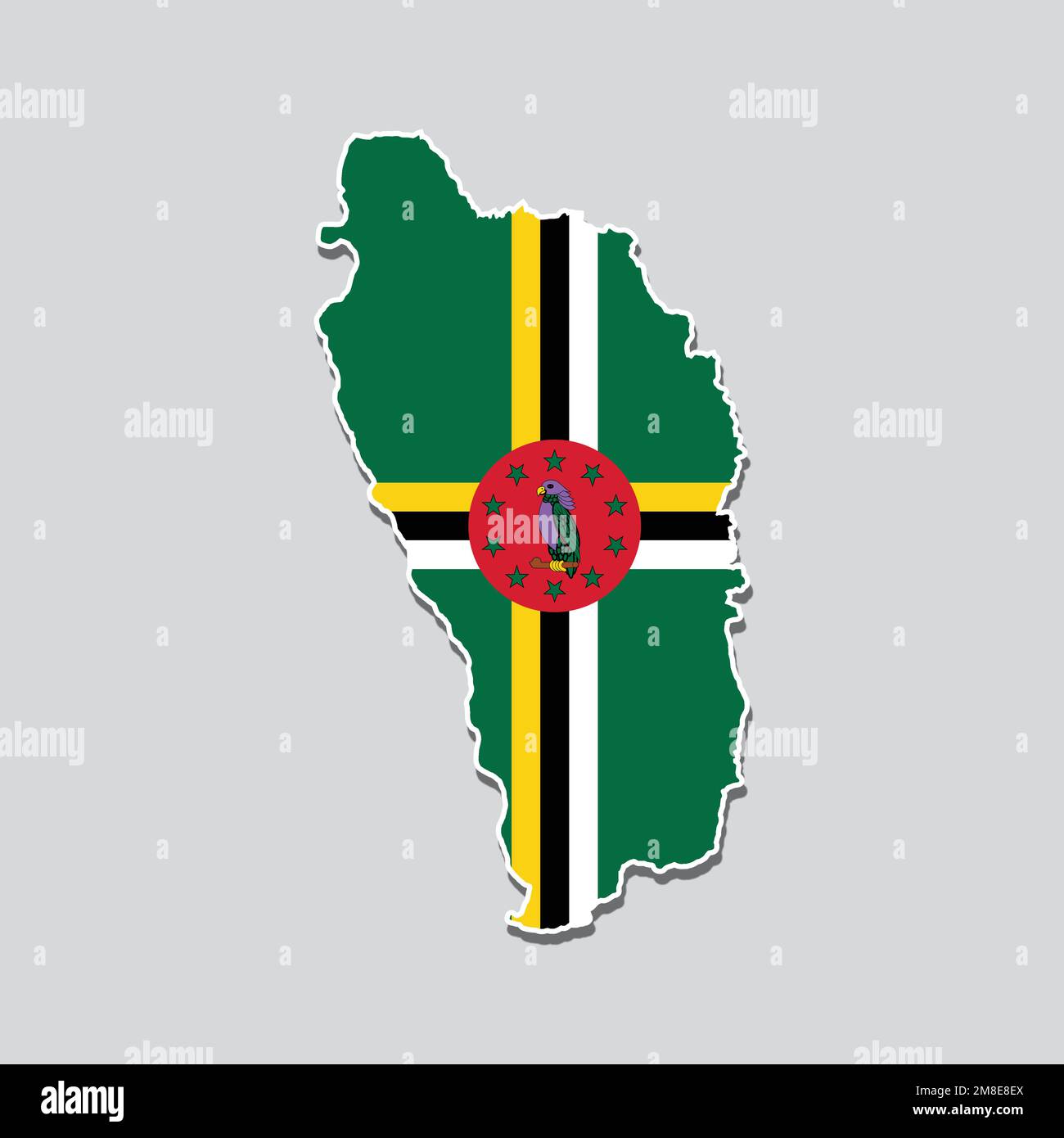 An illustration of the flag of Dominica on a Dominica map Stock Vector ...