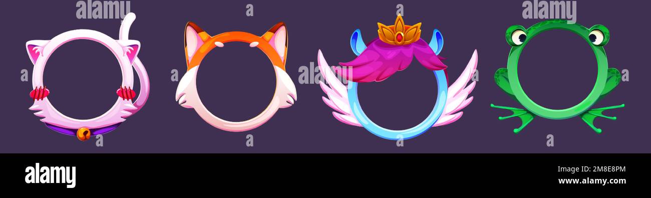 Round game avatars with animal characters design. Set of cute colorful ...