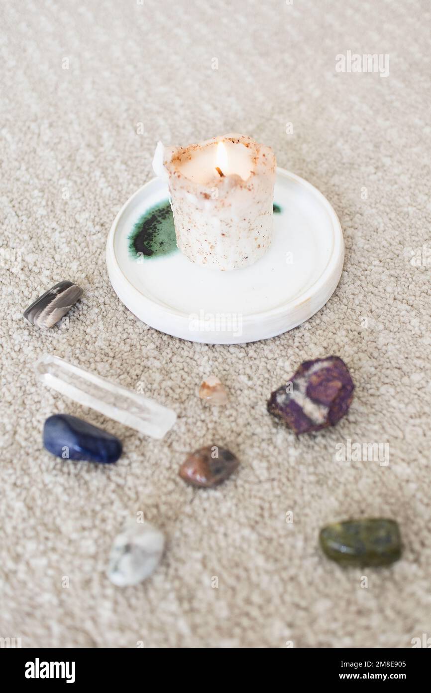 Candle and Crystals Spirituality Rituals Stock Photo - Alamy