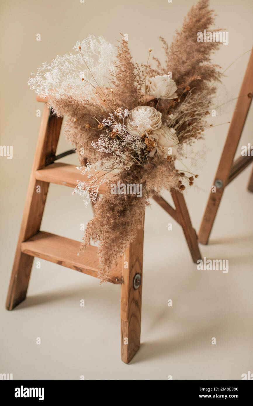 Fall Floral Decor Bouquet on Wooden Ladder in Photography Studio Stock ...