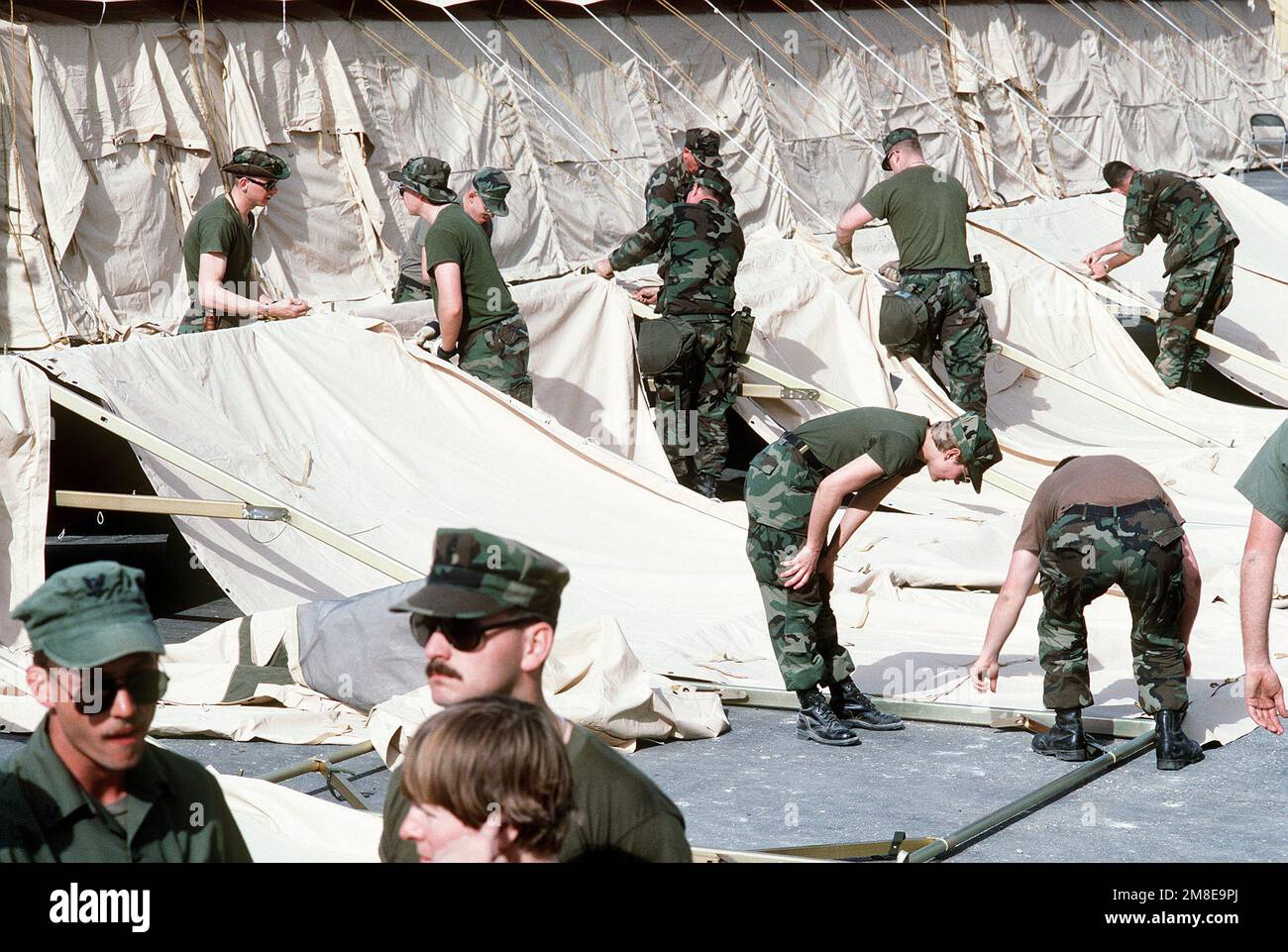 Members of a U.S. Navy mobile construction battalion reserve unit set ...