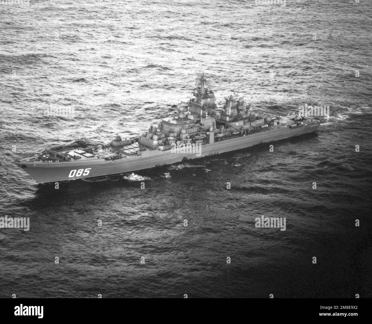 A port view of the Soviet Kirov class nuclear-powered guided missile ...