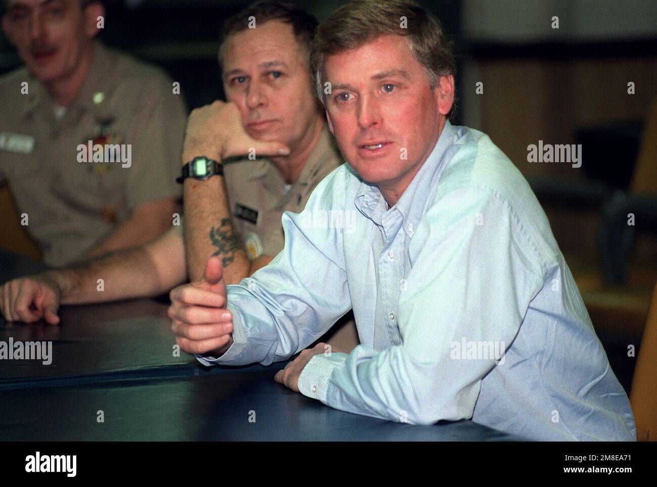 Vice President J. Danforth Quayle converses with chief petty officers ...