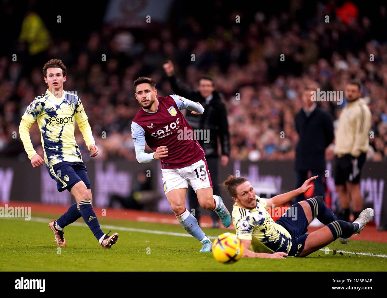 Aston Villa's Lopera Alex Moreno gets past Leeds United's Luke Ayling ...