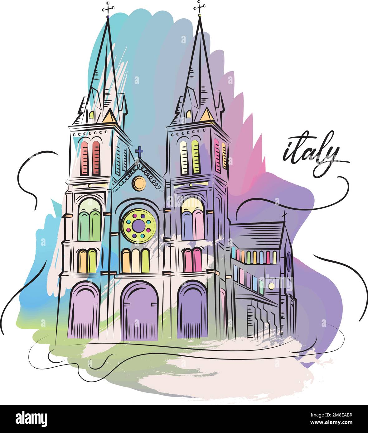 Watercolor sketch of a Cathedral landmark Italy Vector Stock Vector ...